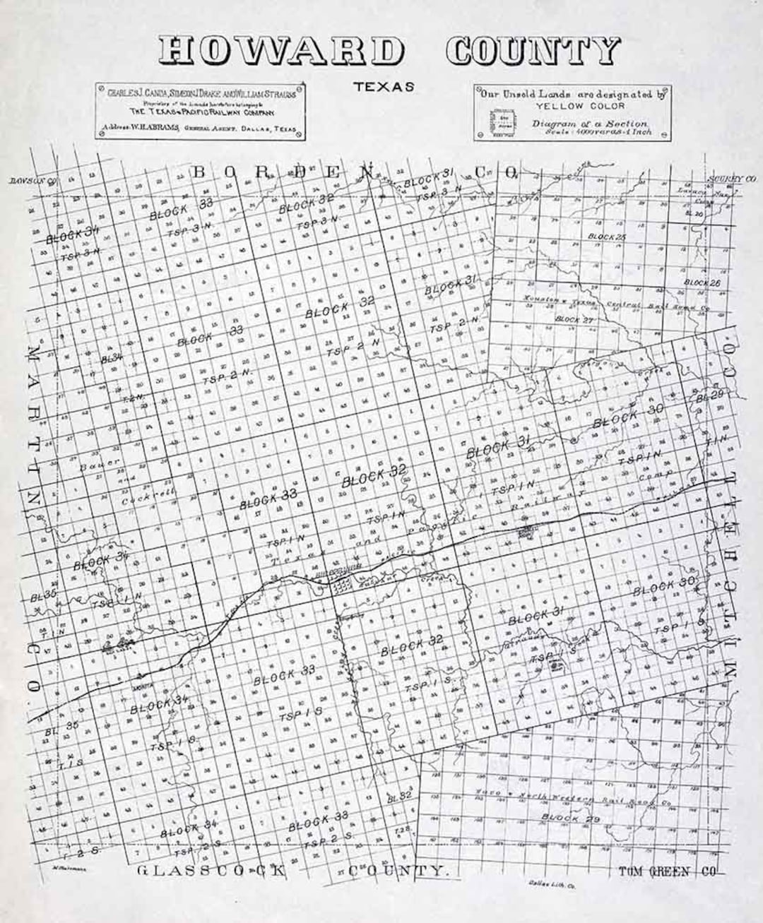 1890s Farm Line Map of Howard County Texas - Etsy