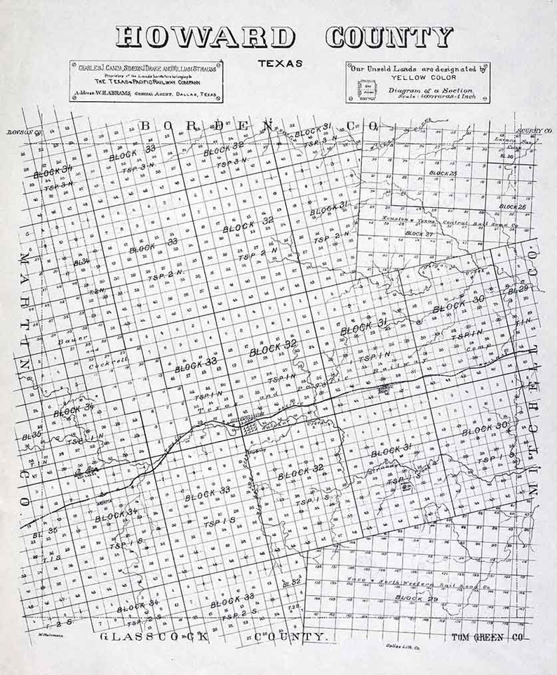 1890s Farm Line Map of Howard County Texas - Etsy