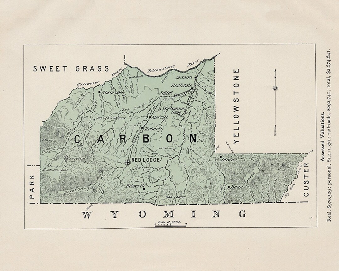 1900 Map of Carbon County Montana - Etsy