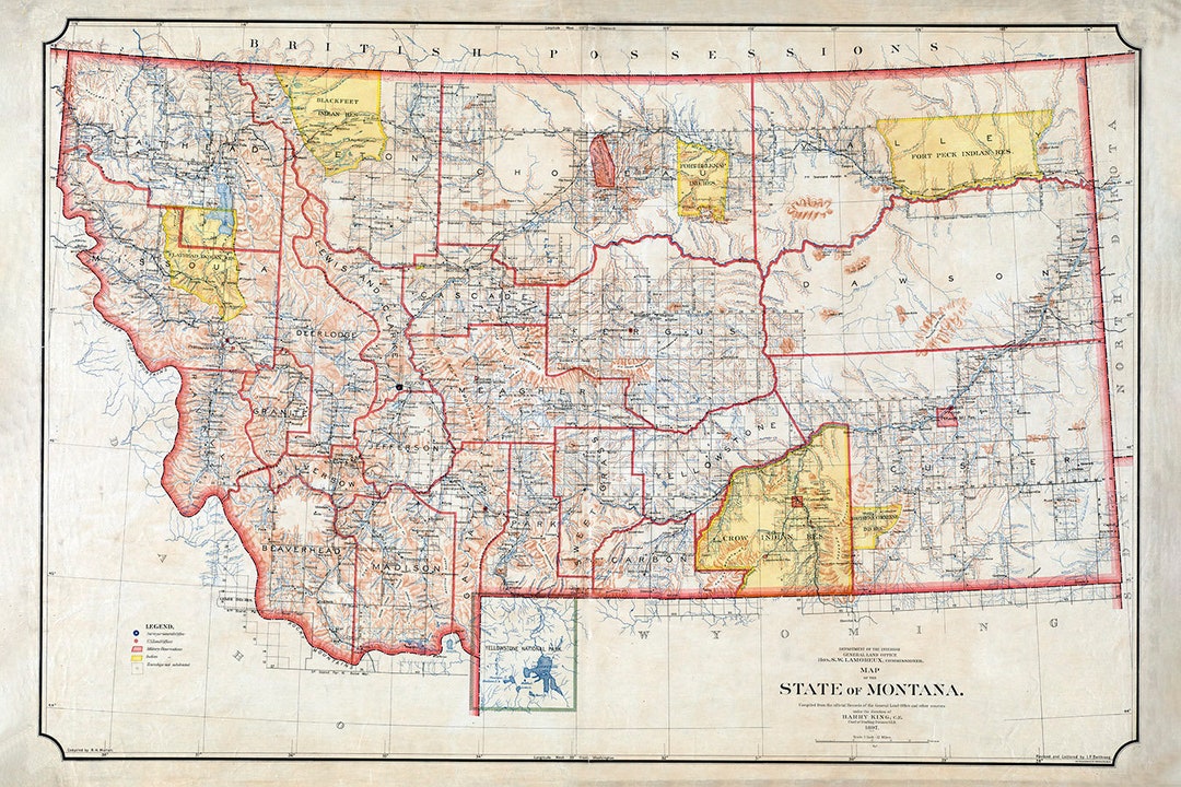 1897 Map of the State of Montana - Etsy