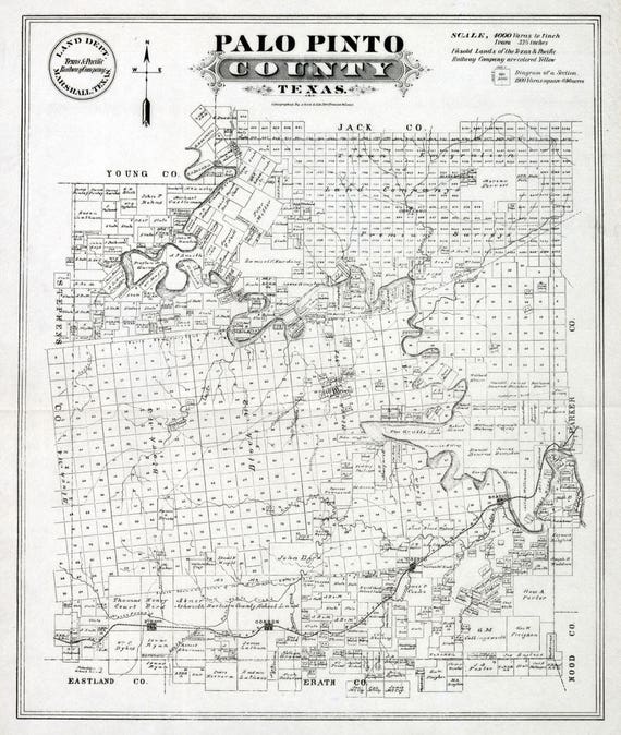 1880 Map of Palo Pinto County Texas | Etsy