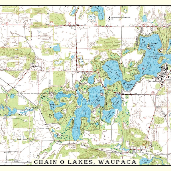 Waupaca Lake Map - Etsy