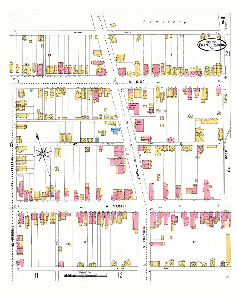 1904 Town Map of Chambersburg Franklin County Pennsylvania - Etsy