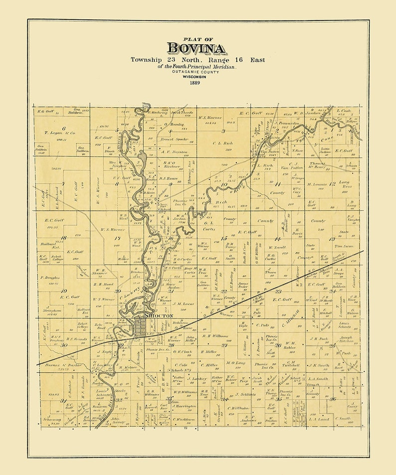 1889 Map Of Bovina Township Outagamie County Wisconsin Etsy
