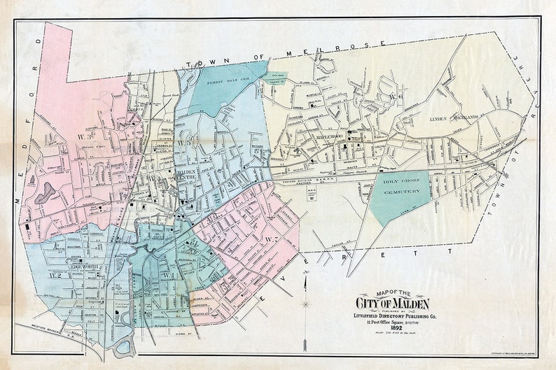 1892 Map of Malden Massachusetts - Etsy