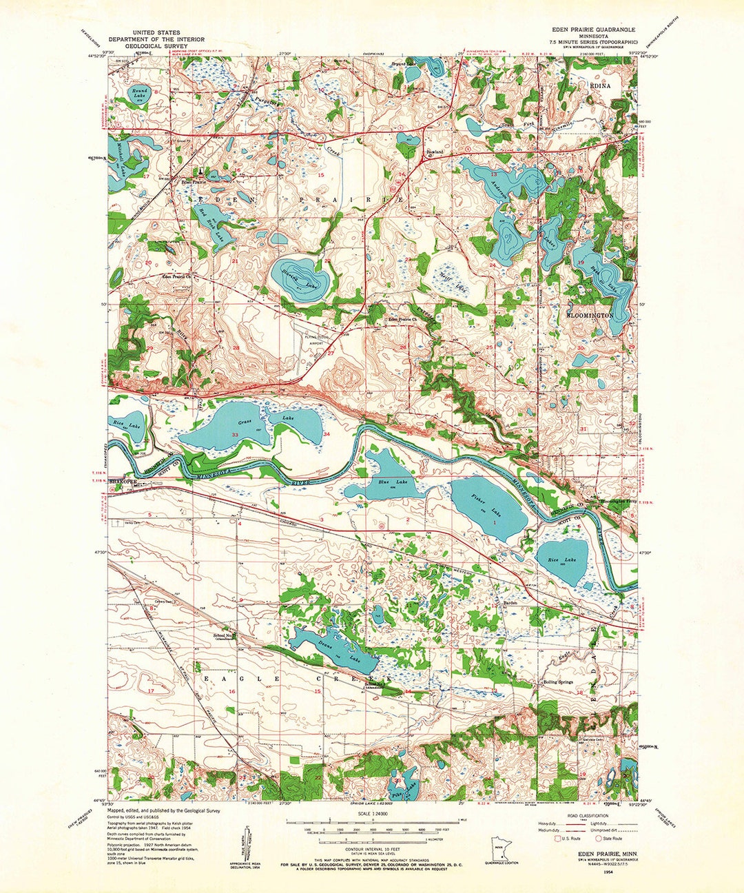 1954 Topo Map of Eden Prairie Minnesota Quadrangle - Etsy