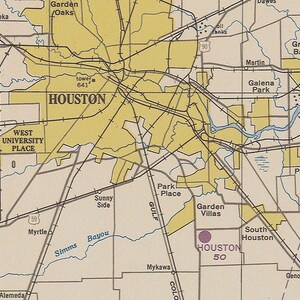 1950 Map of Galveston & Houston Texas - Etsy