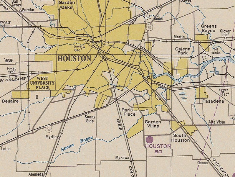 1950 Map of Galveston & Houston Texas - Etsy