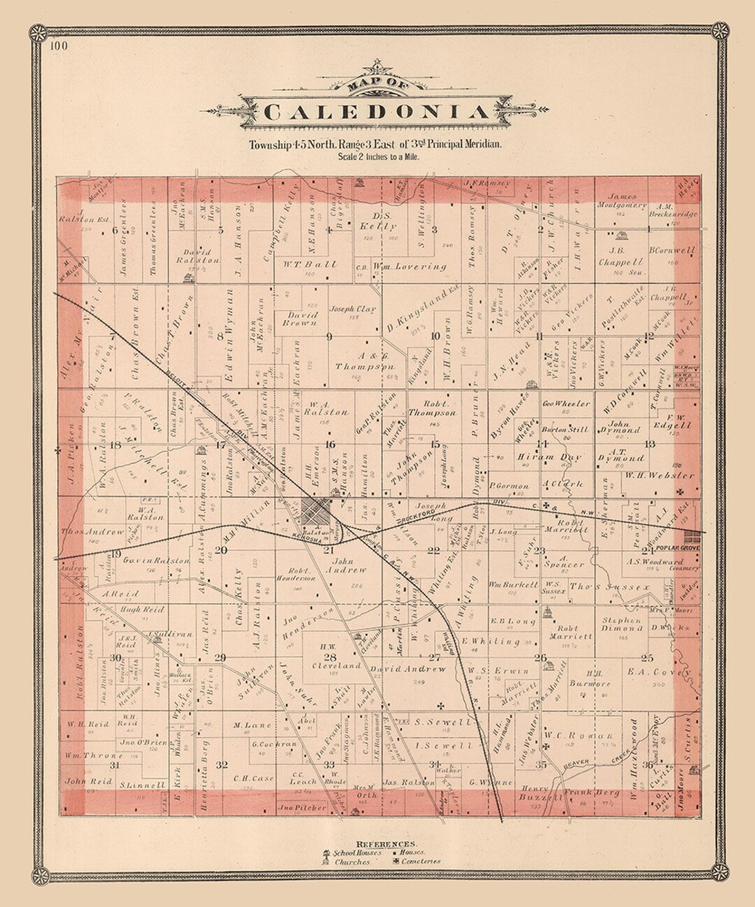 1886 Map of Caledonia Township Boone County Illinois - Etsy