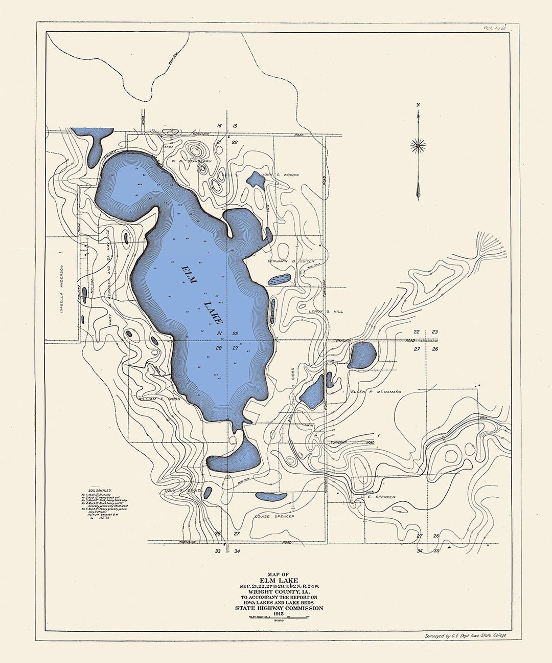 1915 Map of Elm Lake Wright County Iowa - Etsy