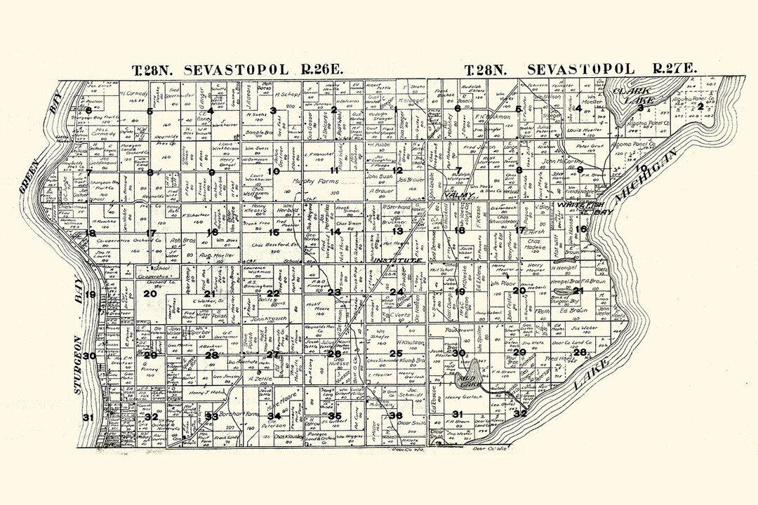 1917 Map of Sevastopol Township Door County Wisconsin - Etsy