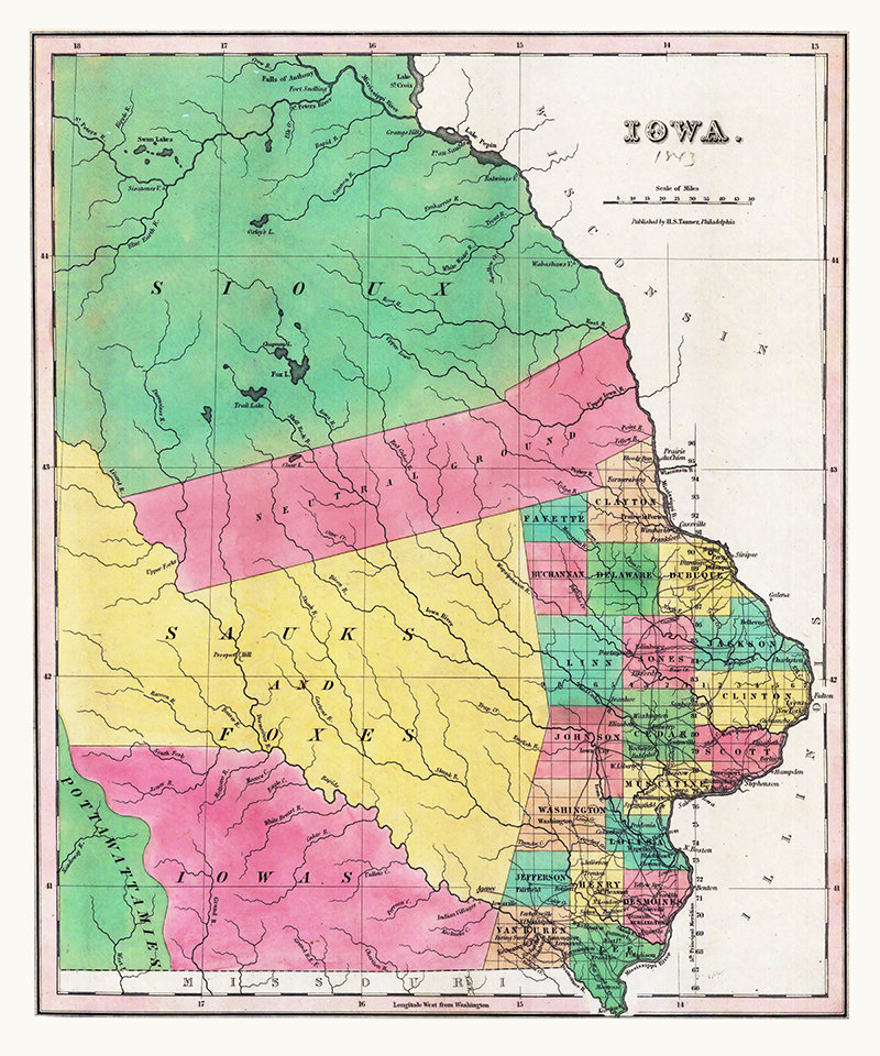 1843 Map of Iowa - Etsy