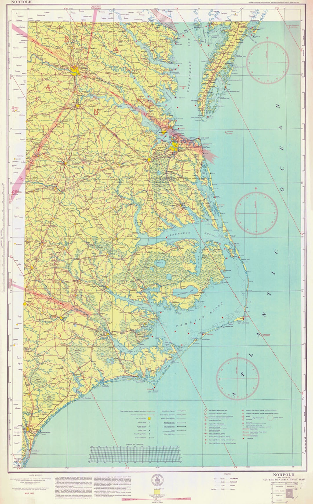 1935 Nautical Map of Norfolk & US East Coast - Etsy