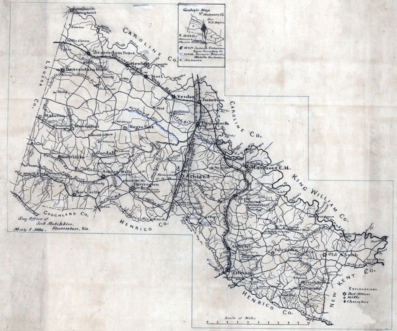 1886 Map of Hanover County Virginia - Etsy