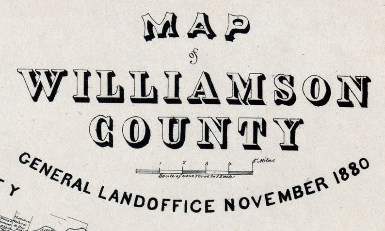 1880 Map of Williamson County Texas Georgetown - Etsy Sweden