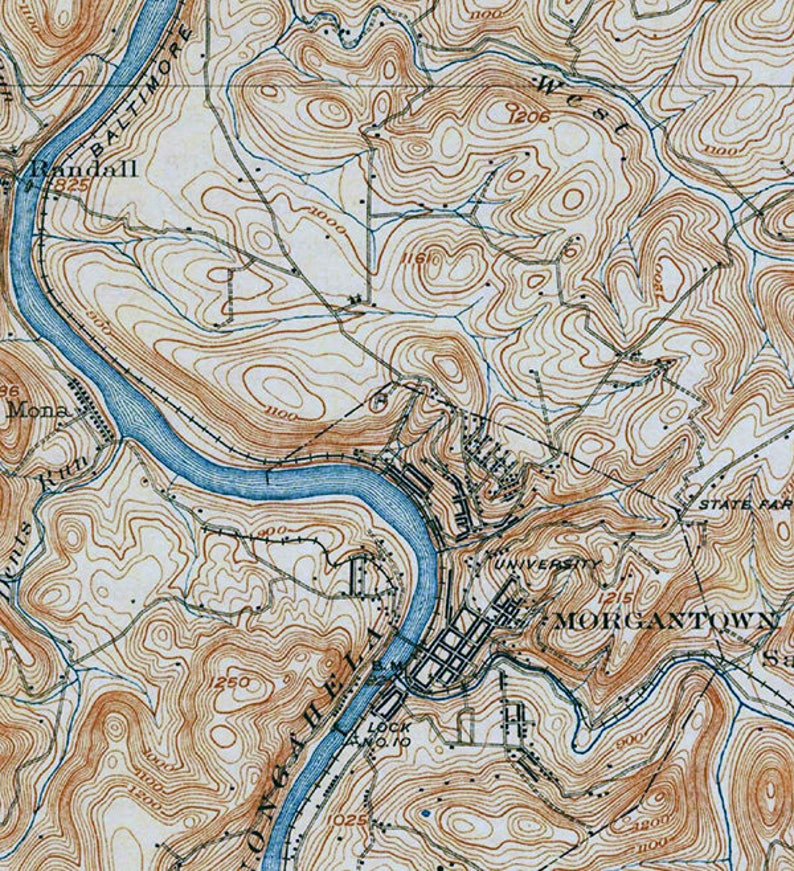 1902 Topo Map of Morgantown West Virginia Quadrangle - Etsy
