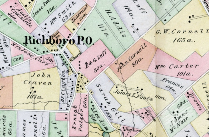 1891 Map of Wrightstown and Northhampton Township Bucks County ...