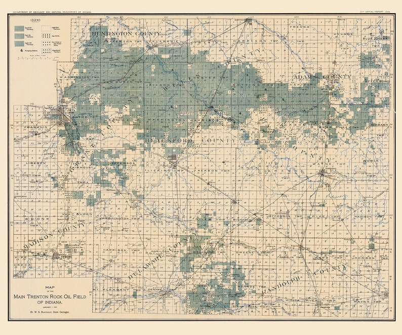1907 Map of the Trenton Rock Oil Field Indiana - Etsy