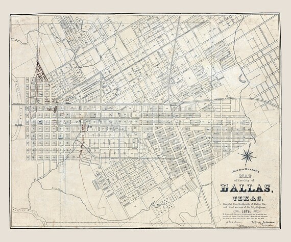 1878 Map of Dallas Texas | Etsy