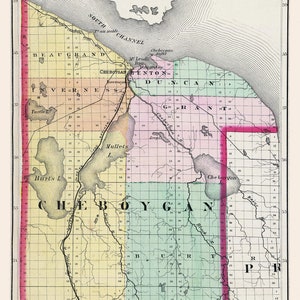 1873 Map of Cheboygan County Michigan - Etsy