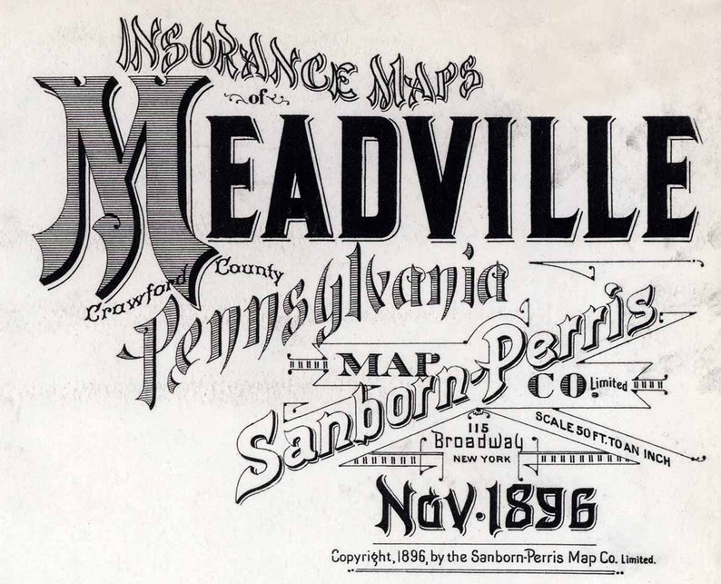 1896 Town Map of Meadville Crawford County Pennsylvania | Etsy