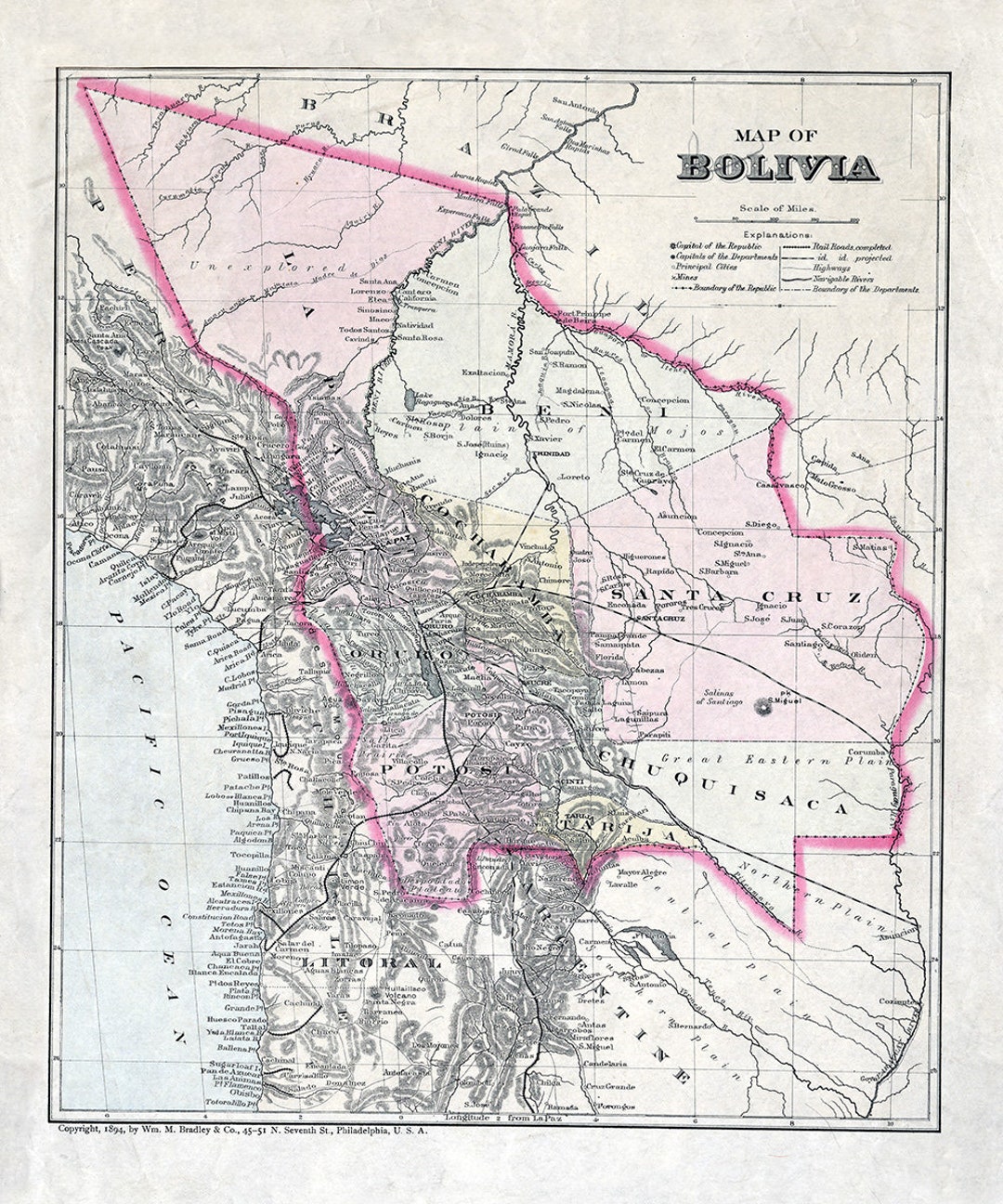 1894 Map of Bolivia - Etsy