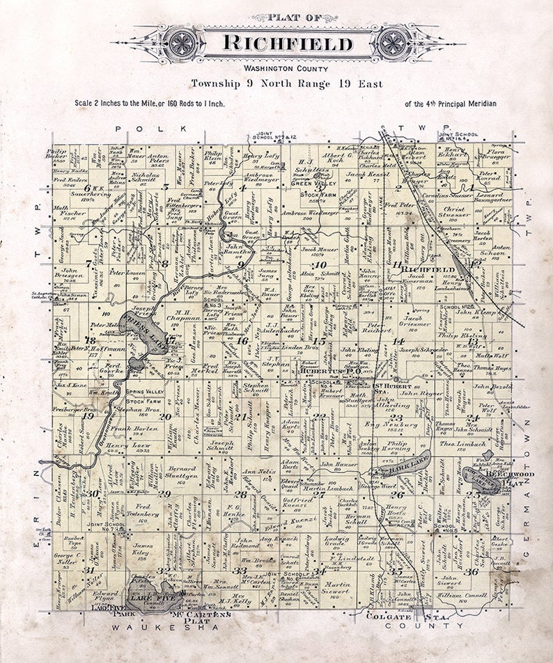 1915 Map of Richfield Township Washington County Wisconsin - Etsy