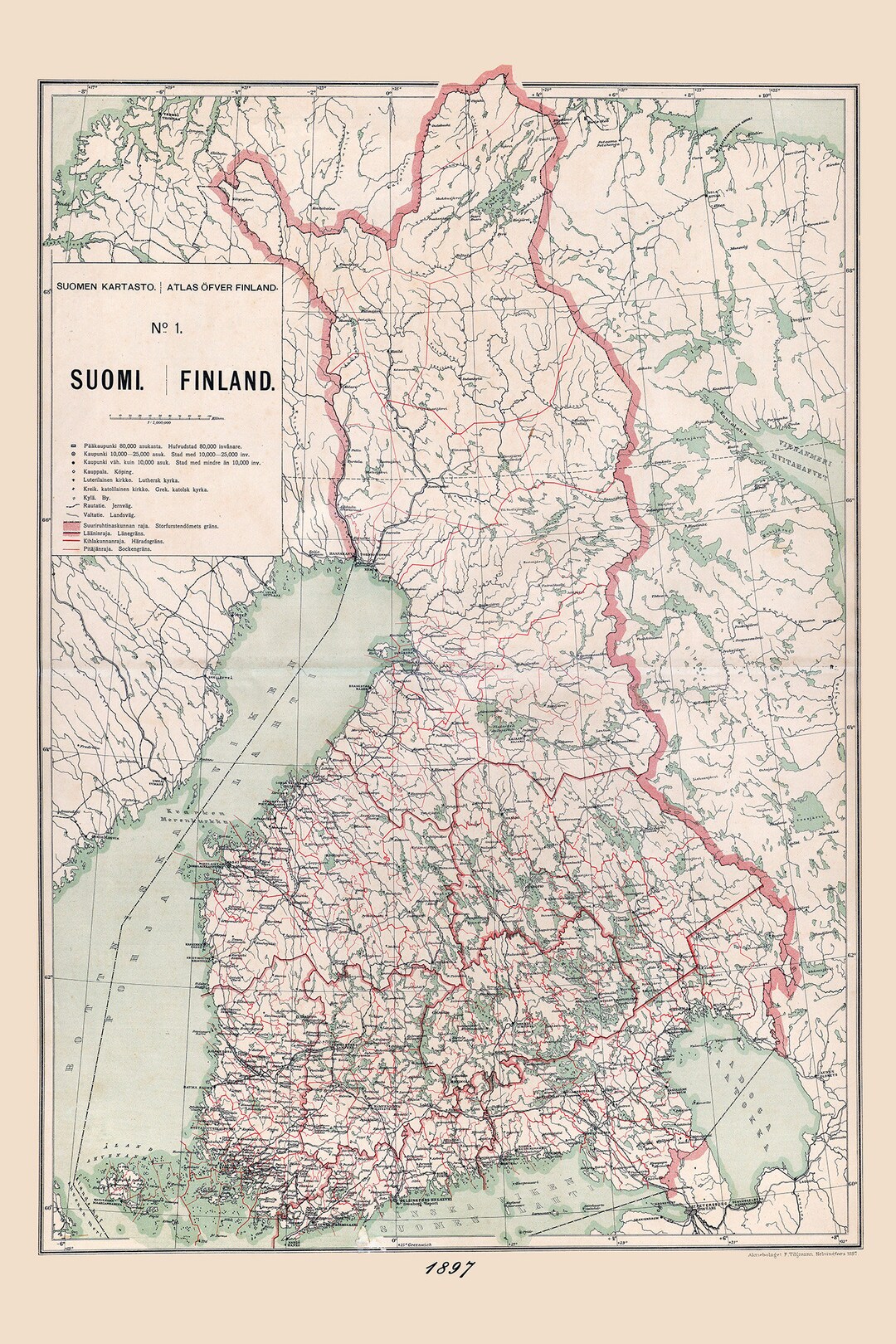 1897 Map of Finland - Etsy