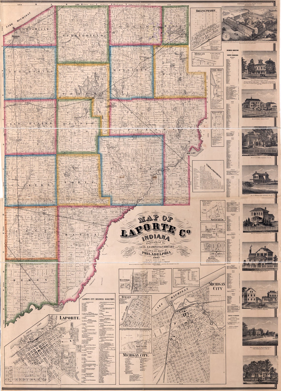 1866 Farm Line Map of Laporte County Indiana - Etsy