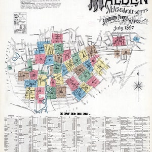 1897 Town Map of Malden Middlesex County Massachusetts - Etsy