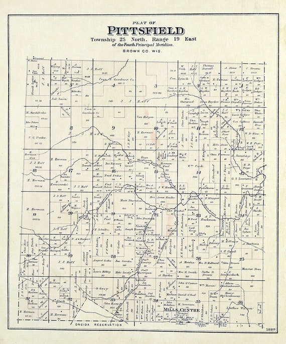 1889 Map of Pittsfield Township Brown County Wisconsin - Etsy