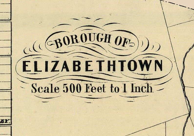 1864 Town Map of Elizabethtown Lancaster County Pennsylvania Adamstown ...
