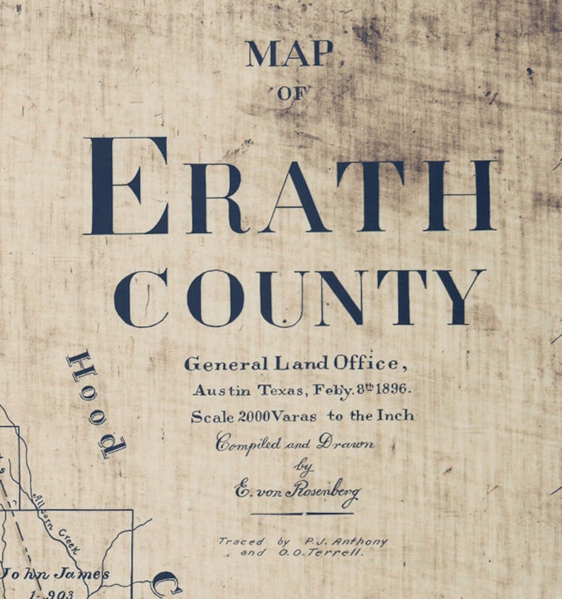 1896 Farm Line Map of Erath County Texas | Etsy
