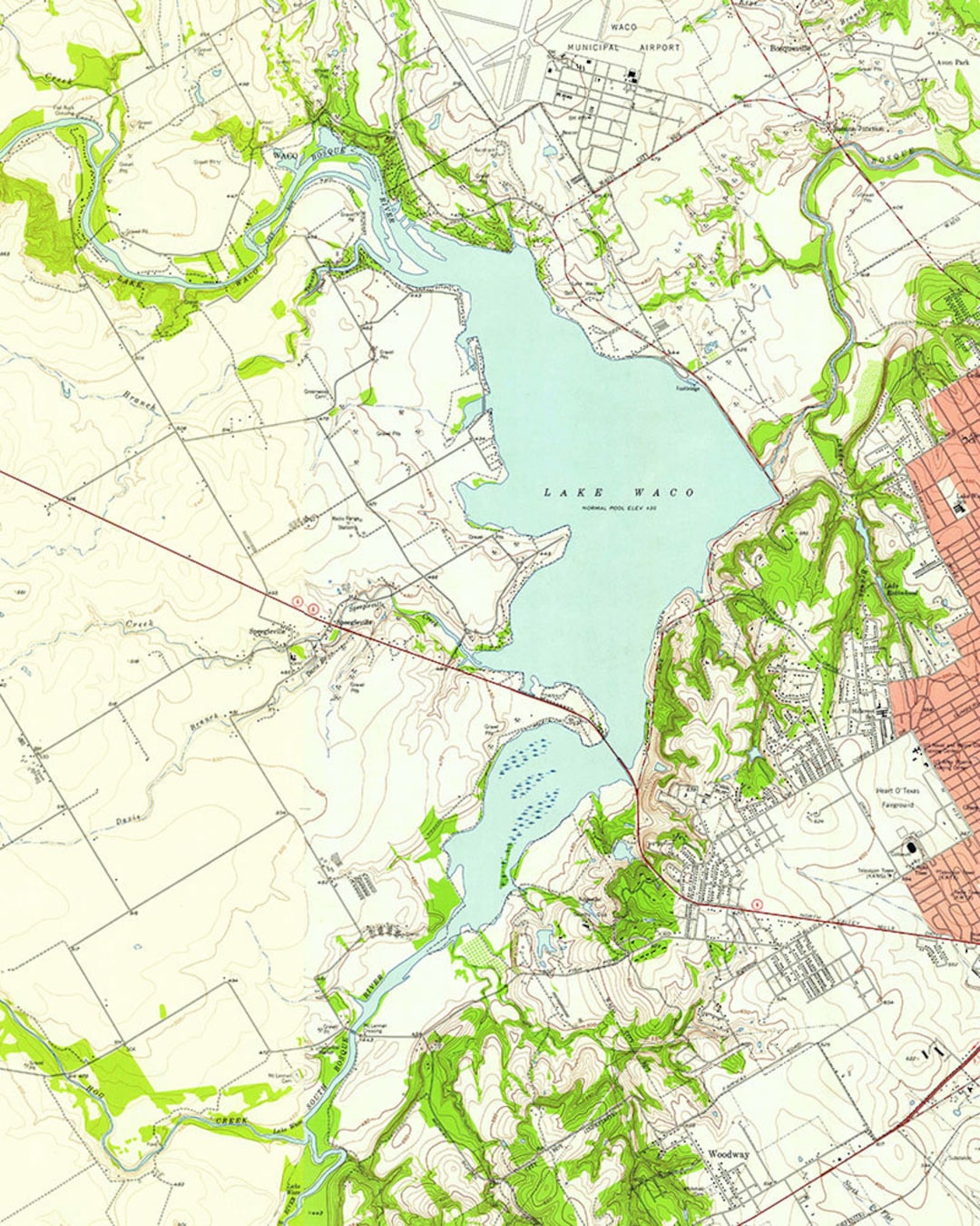 1957 Map of Waco Lake Texas - Etsy