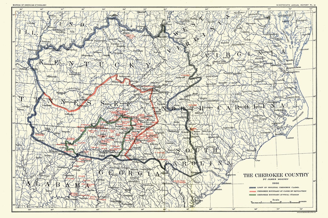 1900 Map of the Cherokee Country - Etsy
