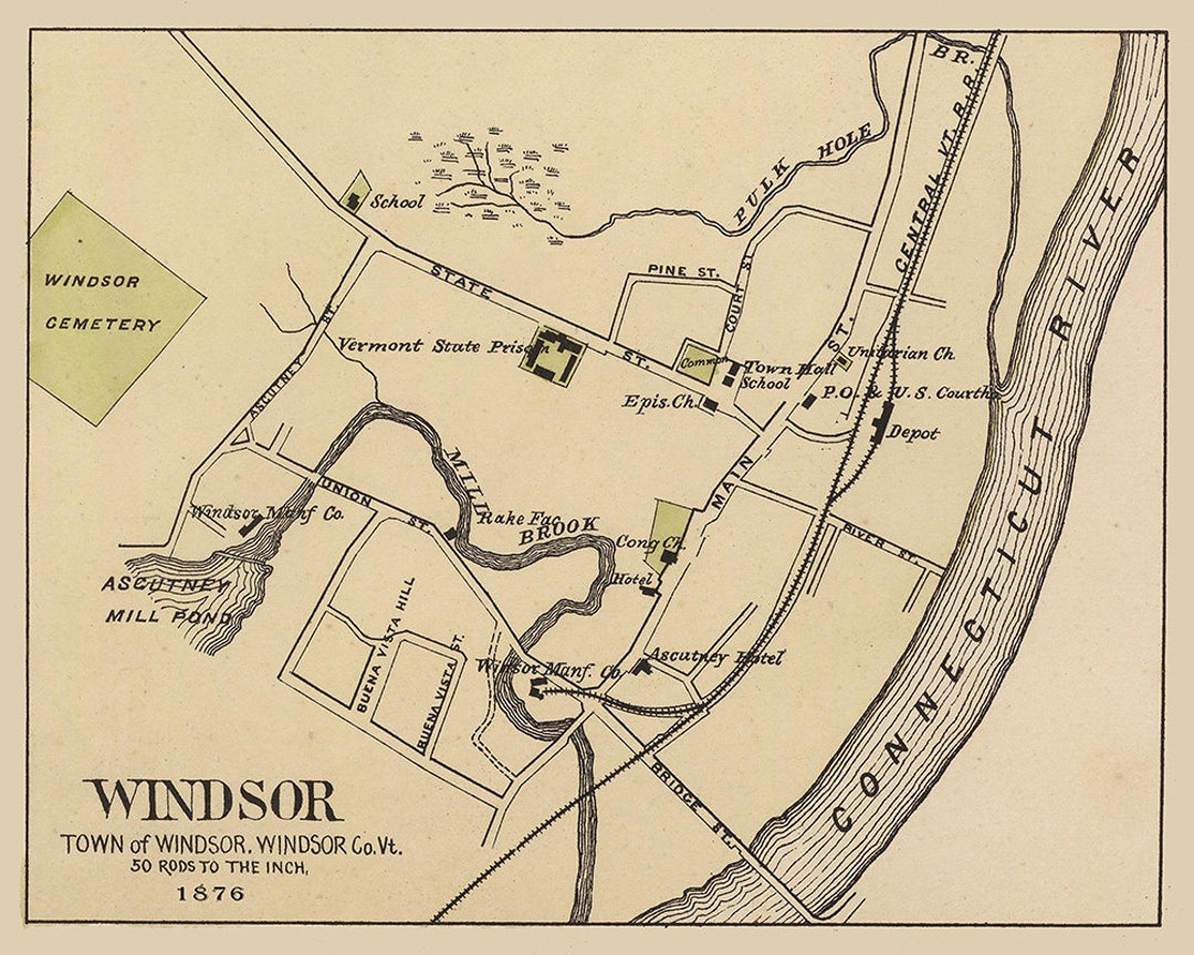 1876 Town Map of Windsor Vermont - Etsy