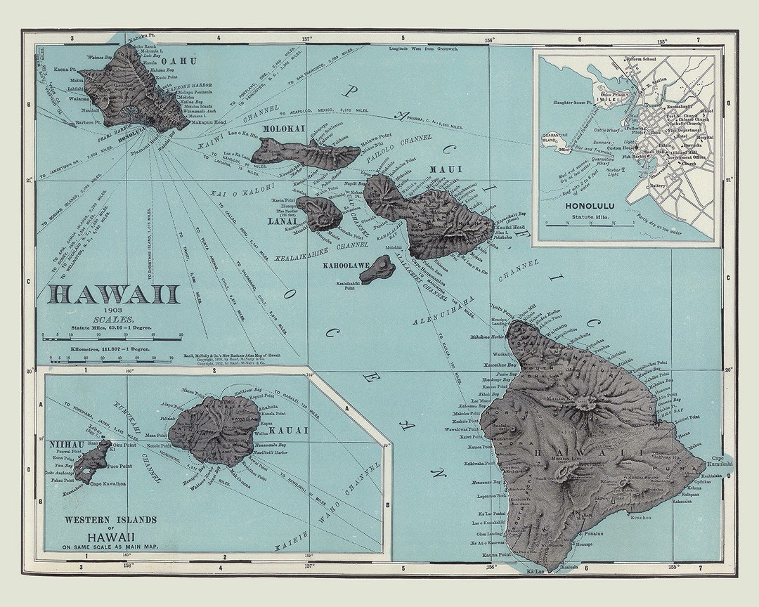 1903 Map of Hawaii - Etsy