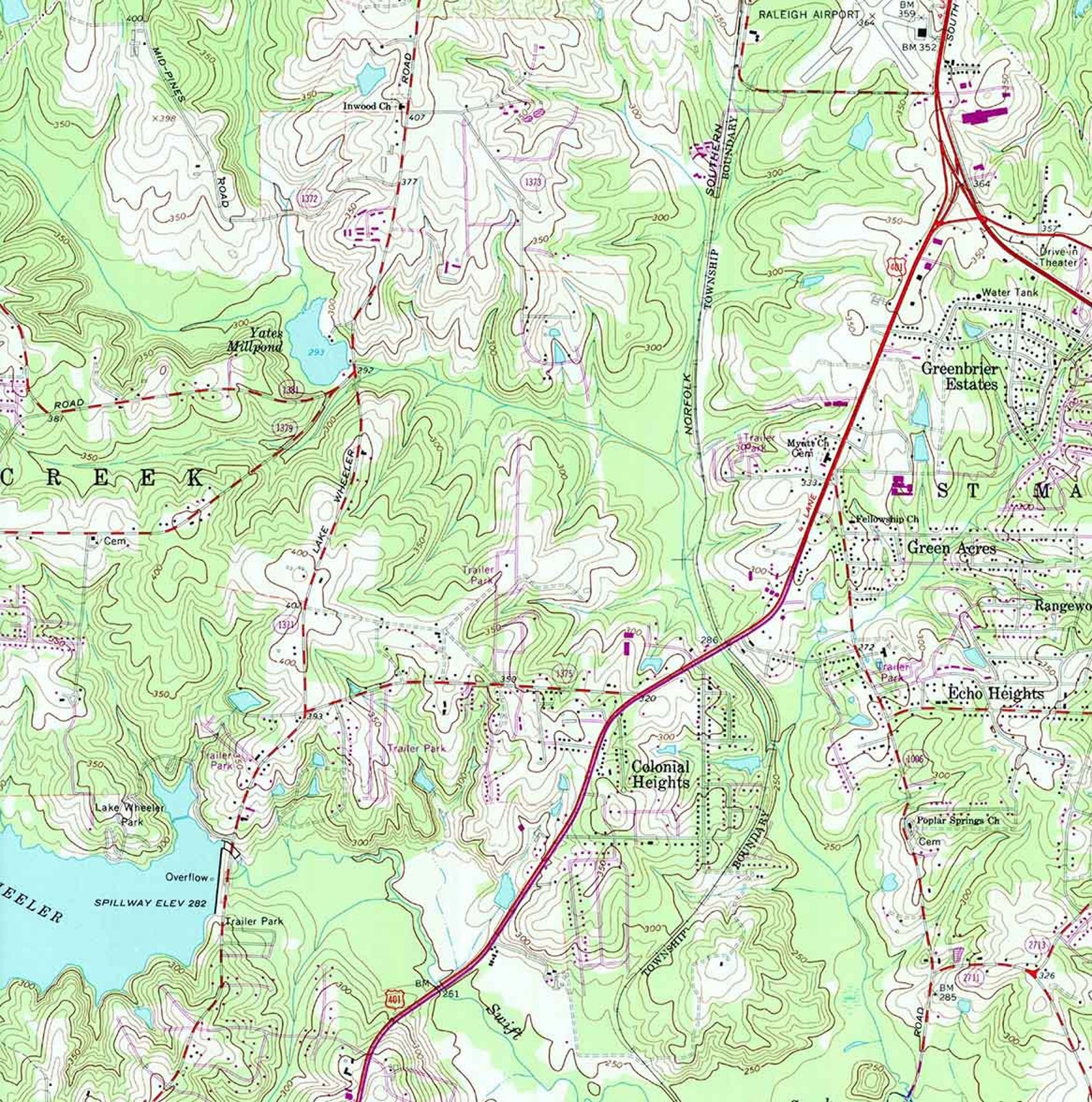 1964 Topo Map of Lake Wheeler North Carolina Lake Wheeler Lake Benson ...