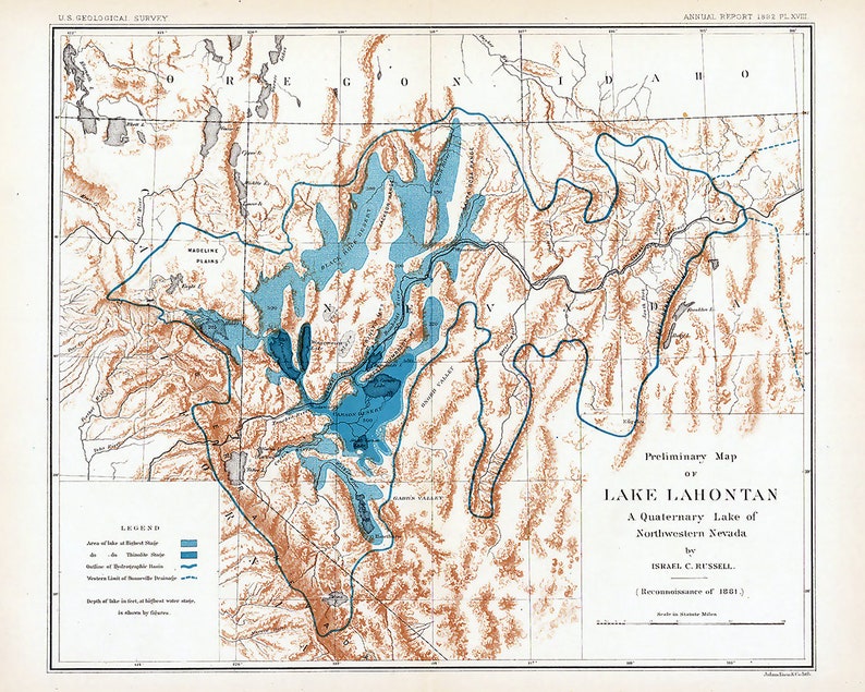 1881 Map of Lake Lahontan Nevada - Etsy