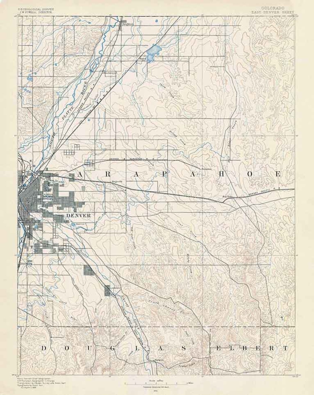 1890 Topo Map of East Denver Colorado Arapahoe - Etsy