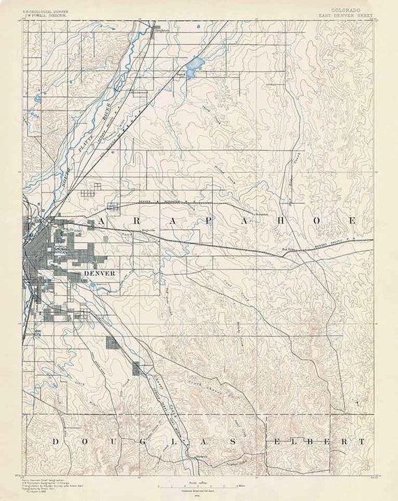 1890 Topo Map of East Denver Colorado Arapahoe | Etsy