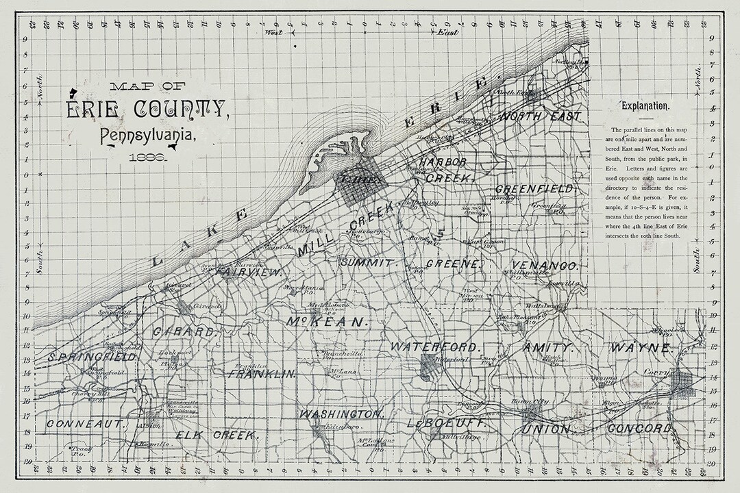 1886 Map of Erie County Pennsylvania - Etsy