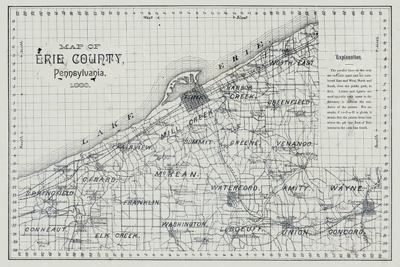 1886 Map of Erie County Pennsylvania | Etsy