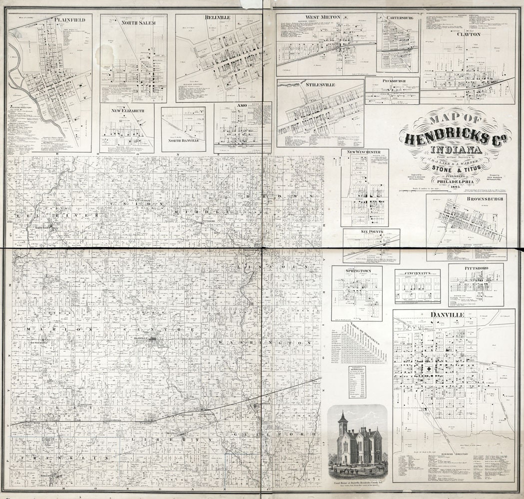 1866 Farm Line Map of Hendricks County Indiana Danville - Etsy