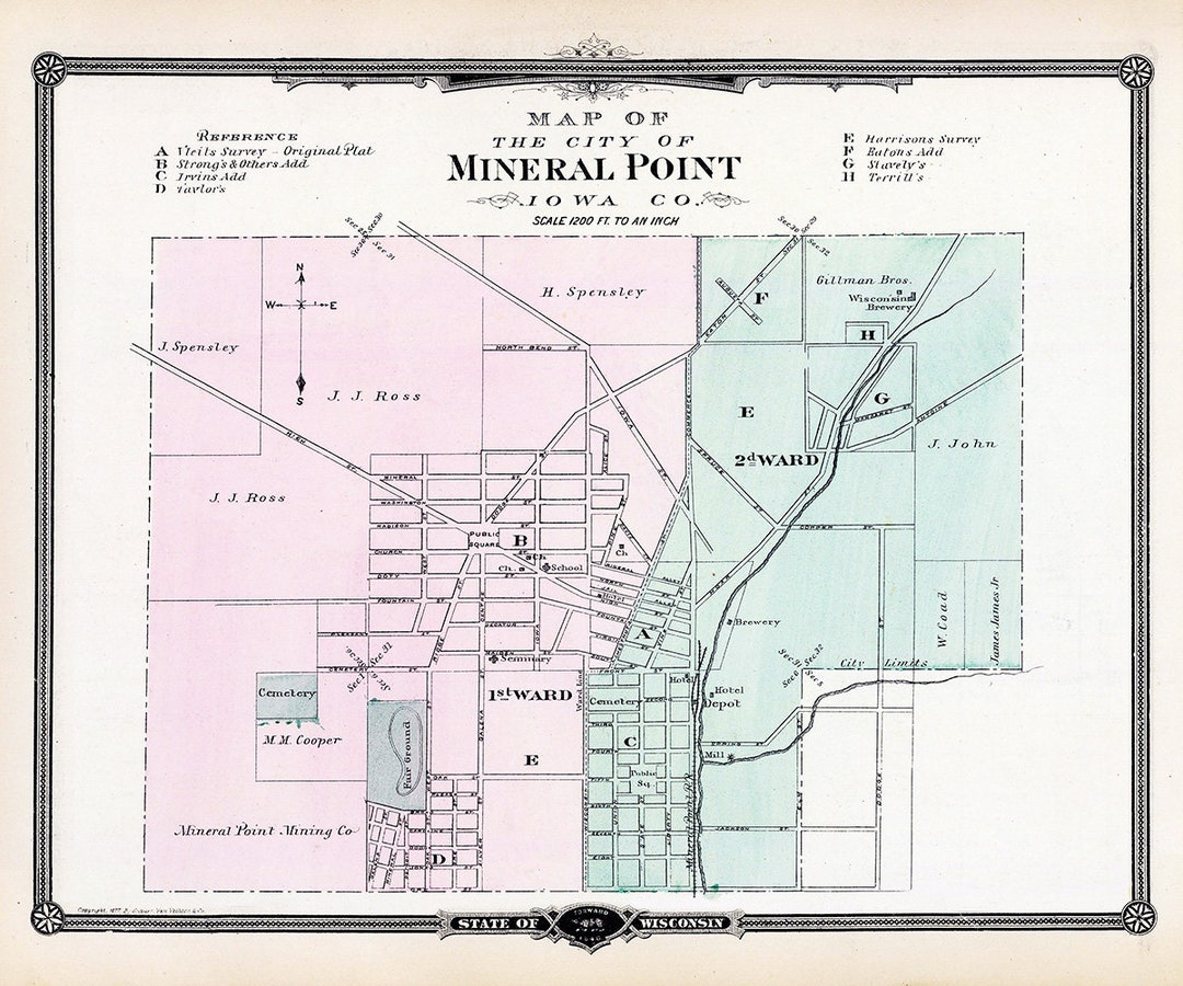 1878 Town Map of Mineral Point Iowa County Wisconsin - Etsy
