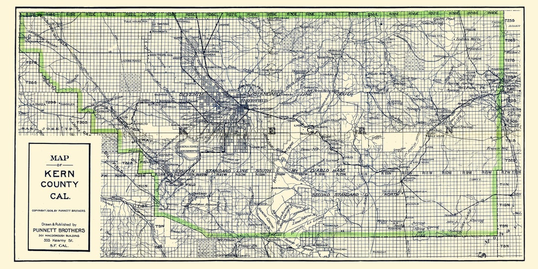 1908 Map of Kern County California - Etsy