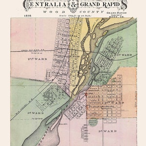 1878 Town Map of Centralia and Grand Rapids Wisconsin - Etsy
