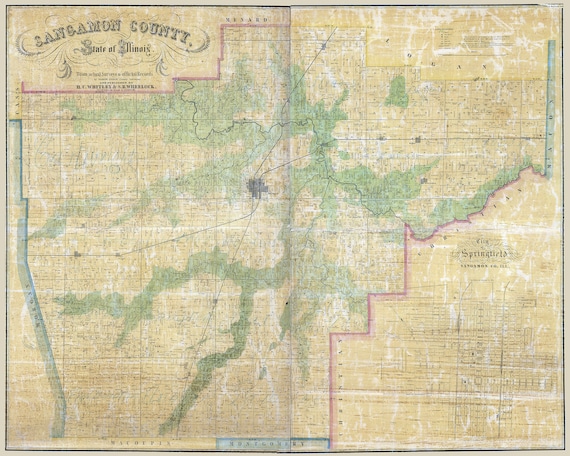 1858 Farm Line Map of Sangamon County Illinois | Etsy