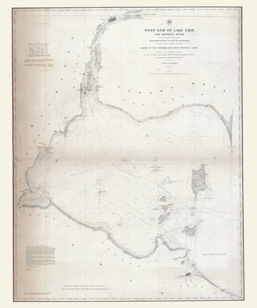 1849 Nautical Chart of West End of Lake Erie and Detroit River - Etsy