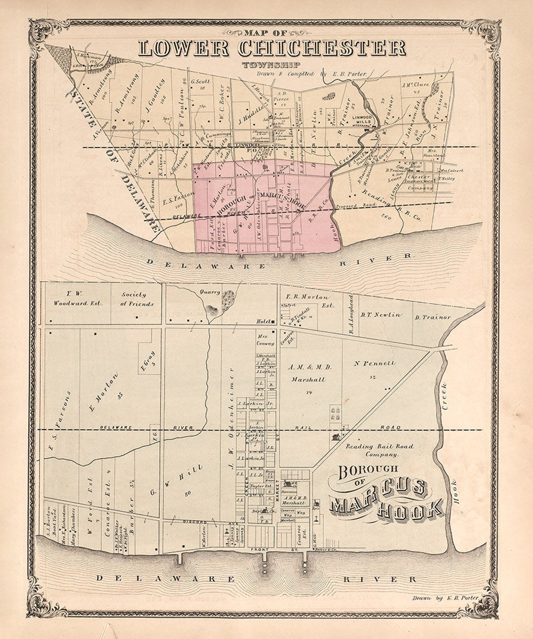 1875 Map of Marcus Hook Delaware County Pennsylvania - Etsy